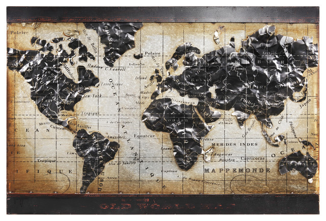 "World Map" Wall Art Mixed Media Iron Hand Painted Dimensional Wall ...