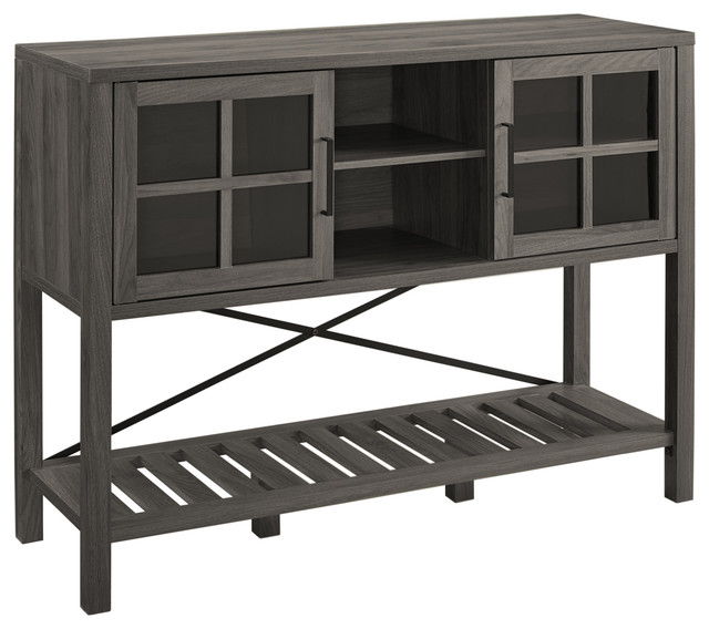 48" Classic Glass Door Buffet Sideboard, Slate Gray - Industrial ...