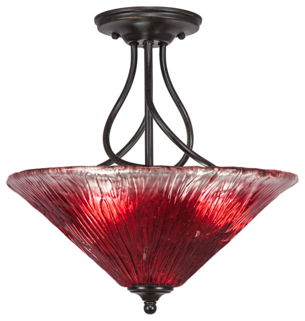Capri 3-Light Semi-Flush Mount, Dark Granite/Raspberry Crystal ...