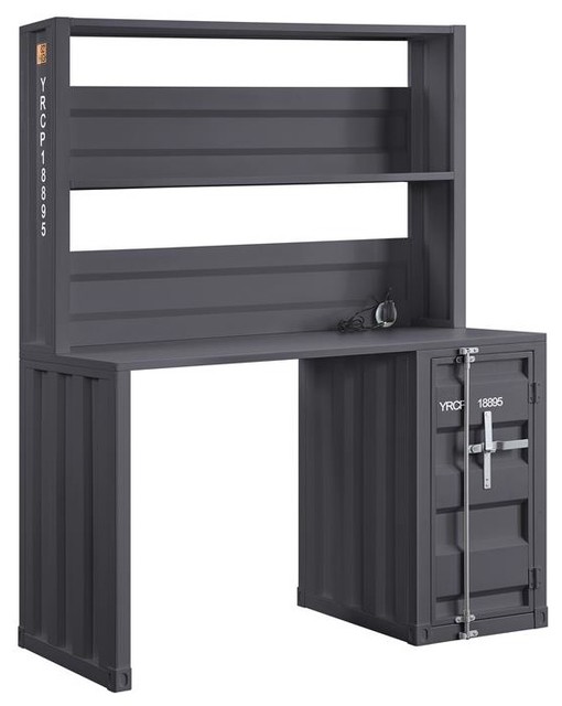 ACME Cargo Metal Desk and Hutch with Shelf in White - Industrial ...