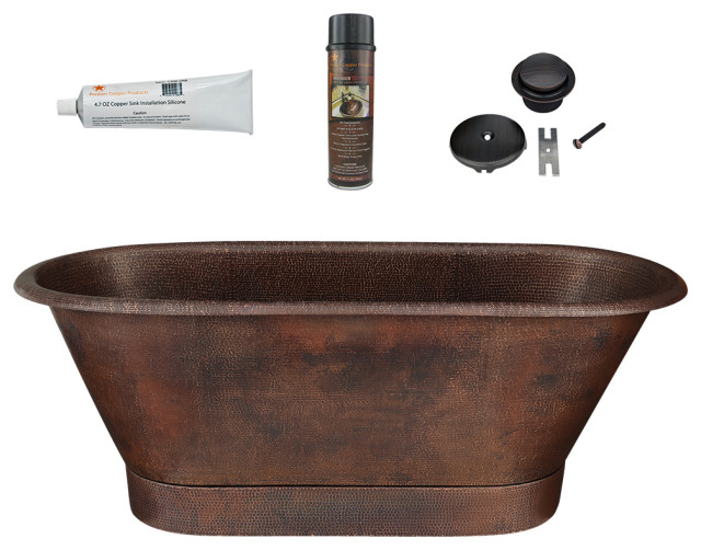 72" Hammered Copper Modern Style Bathtub & Drain Package - Traditional ...