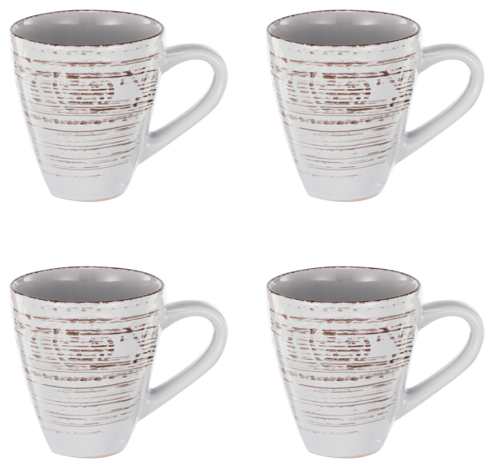Cream Antiqued Rustic Flare Ceramic Mugs - 12oz Set of 4 - Farmhouse ...
