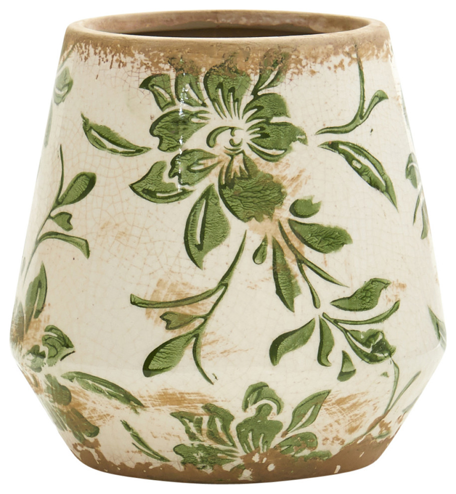 Nearly Natural 5.5" Tuscan Ceramic Green Scroll Planter - Farmhouse ...