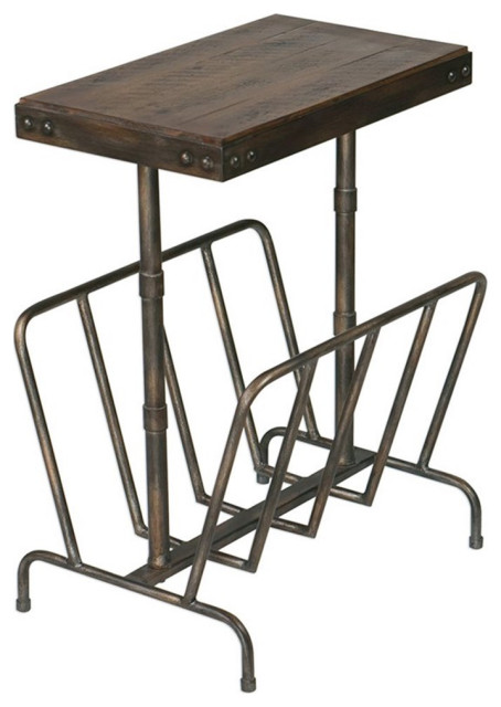 Home Square Magazine Rack End Table in Warm Walnut and Gray - Set of 2 ...