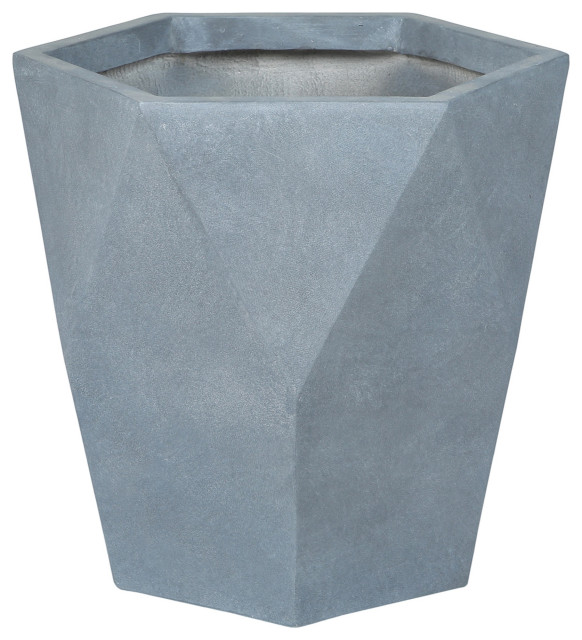 16.7in. H Hexagonal Gray MgO Planter - Transitional - Outdoor Pots And ...