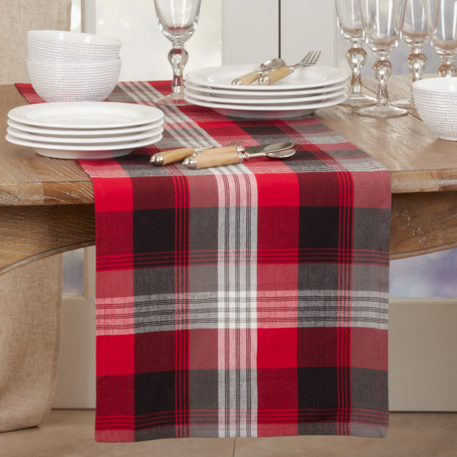 Plaid Design Cotton Table Runner, Red - Rustic - Table Runners - by ...