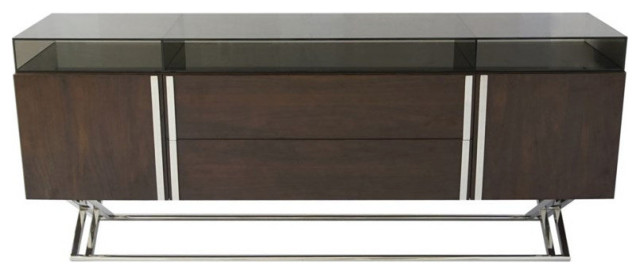 Aurelio Sideboard 8Mm Smoked Glass Top With Black Walnut Veneer Body ...