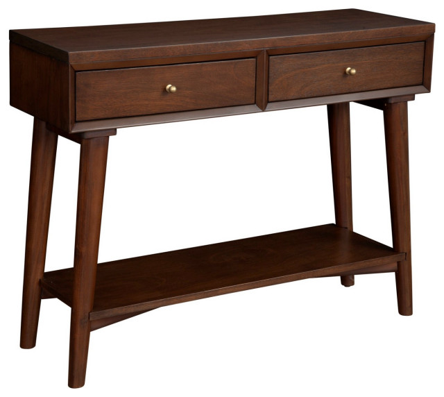 Benzara BM261893 Console Table With 2 Drawers and Angled Legs, Walnut ...