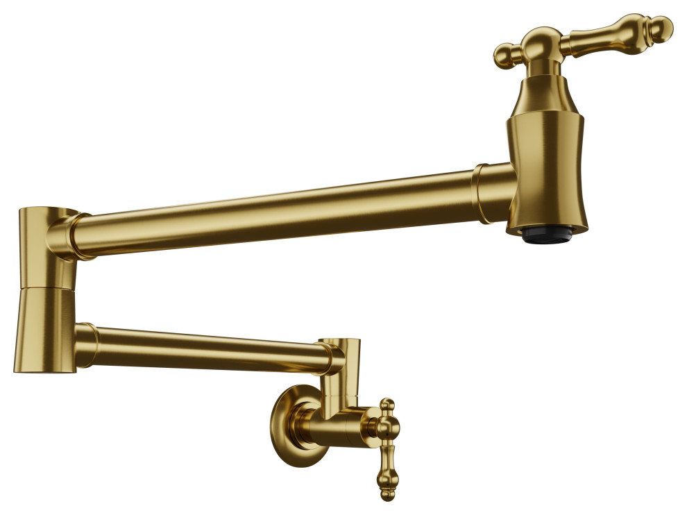 Marca 360-Degree 24" Wall Mounted Pot Filler With Dual Swivel, Brushed ...