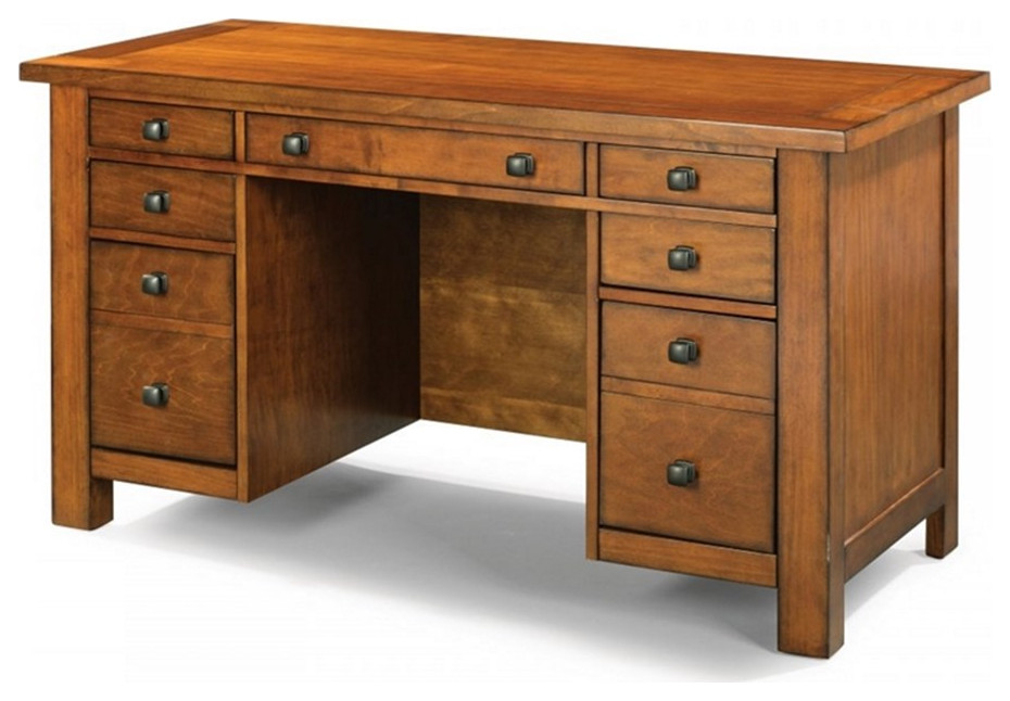 Pemberly Row Contemporary Aged Maple Executive Pedestal Desk ...