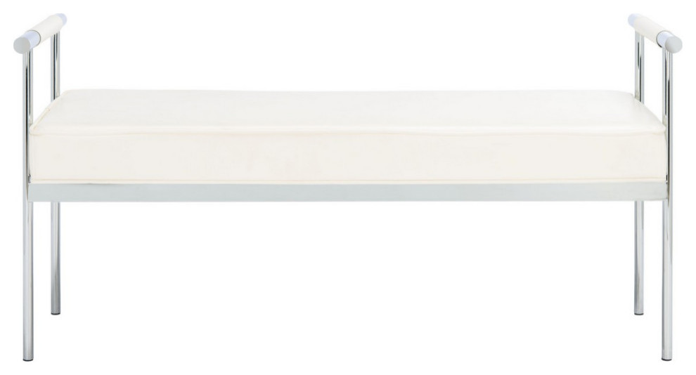 Michelle Long Rectangle Bench With Arms White/Chrome - Contemporary ...