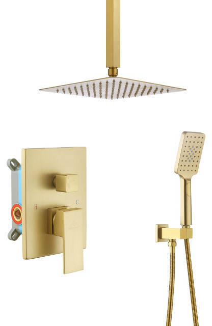 CASAINC 10" Dual Head Luxury Shower System Set, Brushed Gold ...