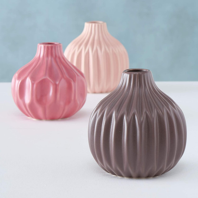 3 Piece PInk/Mauve/Rose Stoneware Table Vase Set - Contemporary - Vases ...