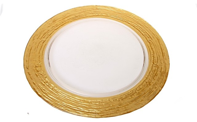 Classic Touch Glass Chargers With Gold Grain Border, Set of 4 ...