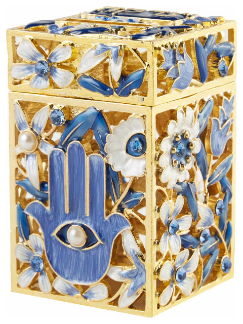 Matashi Hand-Painted Enamel Tzedakah Charity Box Keepsake Treasure Box ...