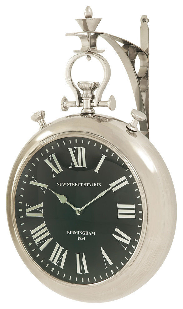 Vintage Silver Stainless Steel Metal Wall Clock 40624, 16" x 6" x 22 ...