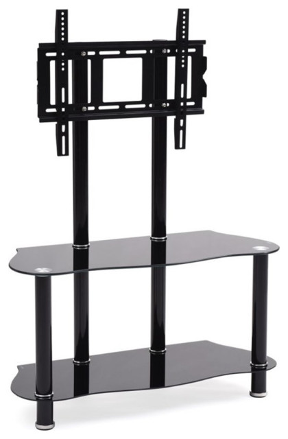 Pemberly Row Modern Glass TV Stand for TVs up to 35" in Black ...