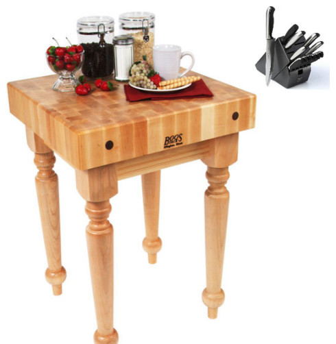 John Boos Butcher Block 24x24 Table & Henckels Knife Block Set ...