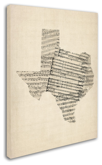 "Old Sheet Music Map of Texas" Canvas Art by Michael Tompsett, 14"x19 ...