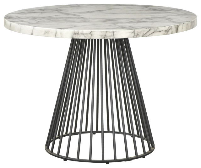 Contemporary Dining Table, Cage Like Metal Base With Cream Faux Marble ...
