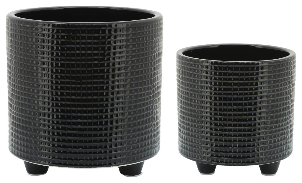 2-Piece Set Weave Footed Planters, Black - Transitional - Indoor Pots ...
