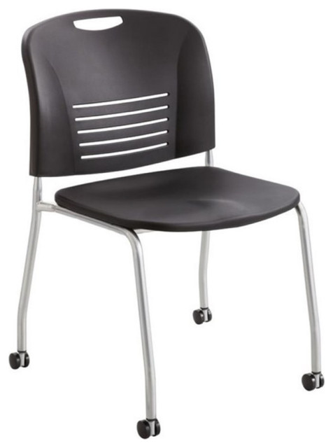 Pemberly Row Straight Leg Stacking Chair in Black (Set of 2 ...
