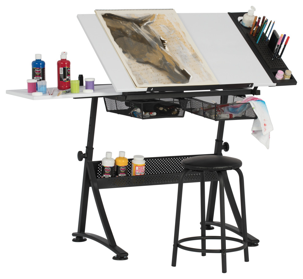 Fusion Craft Art Center with 24" Tray, Charcoal, White - Contemporary ...