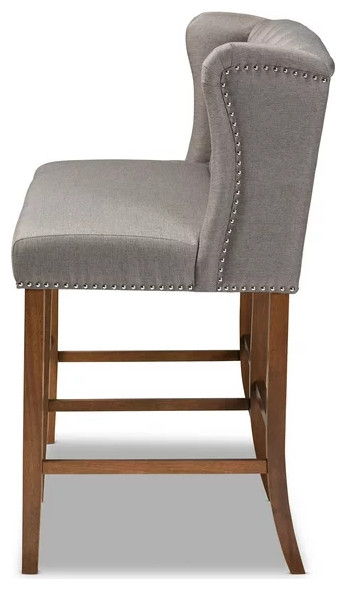 Modern Fabric Upholstered Walnut Bar Stool Bench with Button Tufting ...