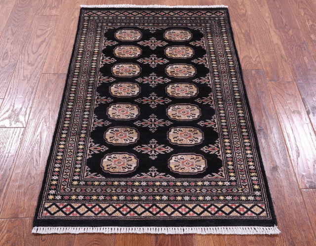 Black Silky Bokhara Handmade Rug 2' 7" X 4' 1" - Q21766, 2' 7" X 4' 1 ...