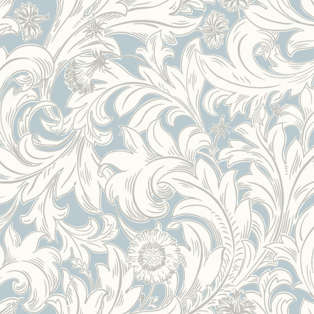 Ahu Light Blue Scroll Wallpaper, Sample - Contemporary - Wallpaper - by ...
