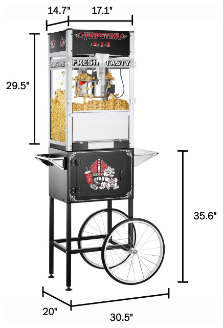 Top Star Popcorn Machine With Cart Commercial Quality 12-Ounce Kettle ...