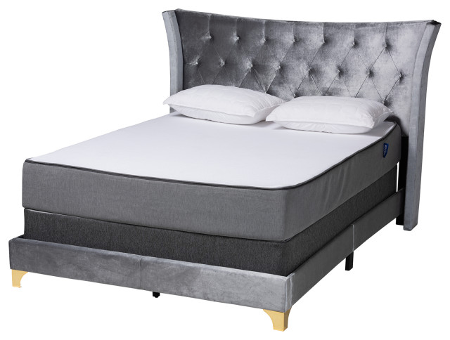 Fae Velvet Queen Size Panel Bed - Contemporary - Panel Beds - by Baxton ...