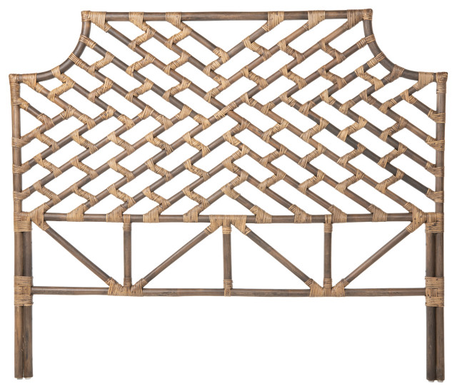 Rattan Chippendale Headboard, Antique Brown, Twin Size - Tropical ...