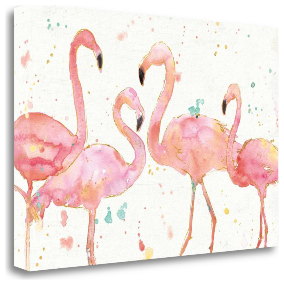 Four Flamingo Watercolor 4 Giclee Wrap Canvas Wall Art - Tropical ...