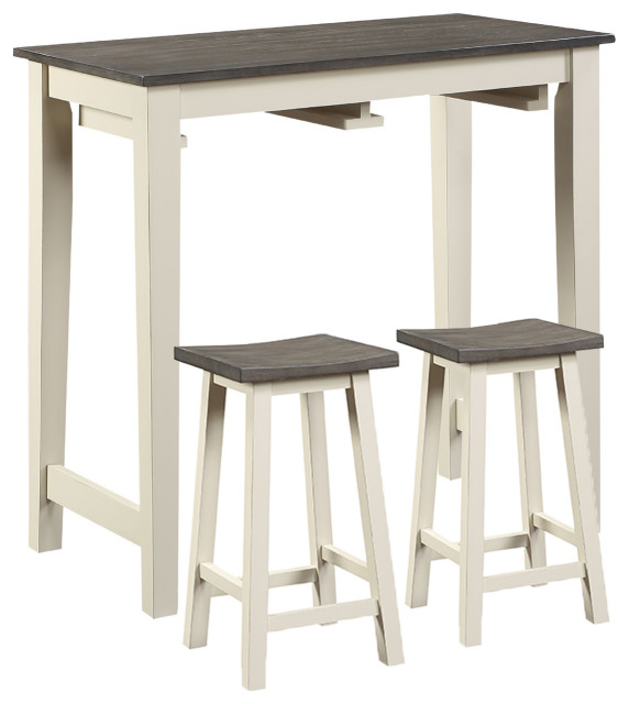 3-Piece Counter Height Set, Gray Oak/Antique White - Transitional ...