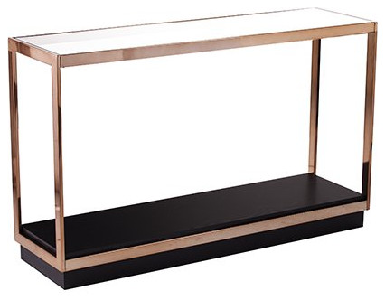 Transitional Console Table, Elegant Golden Frame With Black Display ...