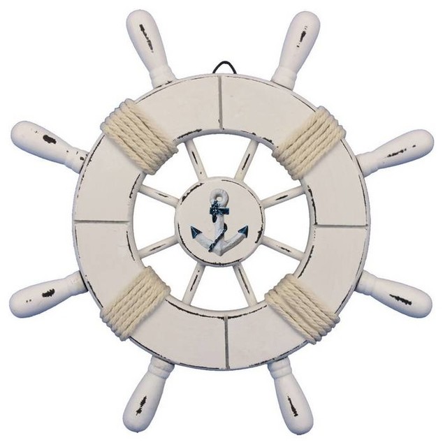 Rustic All White Decorative Ship Wheel 9'', Wooden Ships Wheel - Beach ...