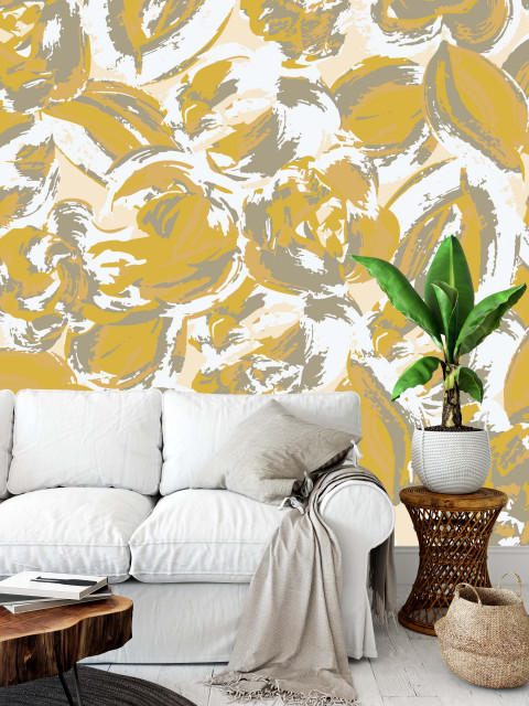 Brush Touches Ocra Wallpaper by Monor Designs, Sample 12"x8" - Contemporary - Wallpaper - by ...