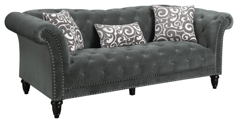 Classic Sofa, Button Tufted Seat & Scrolled Arms With Nailhead Trim ...