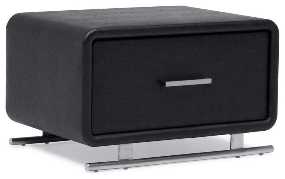 Modern Vetro Side Table Black Leatherette Finish Stainless Steel Base ...