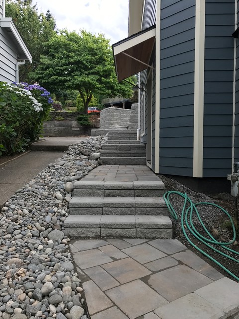 Corner Lot Block Wall & Wrap around stairs/landings/stone pathway ...