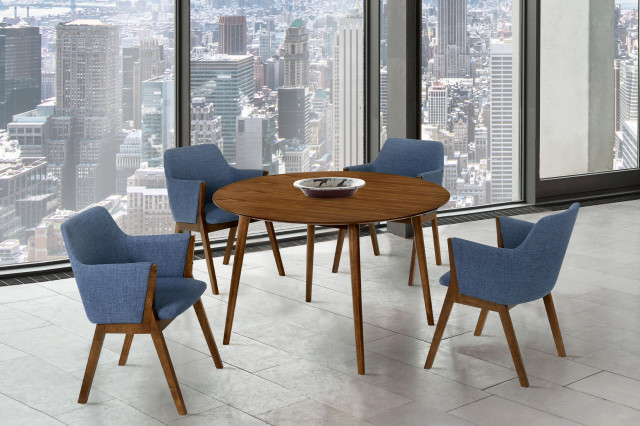 Arcadia and Renzo Round and Wood 5-Piece Dining Set, 48" - Midcentury ...
