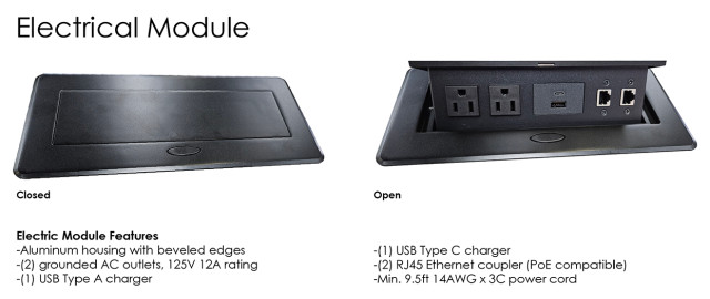 6 Person Arc Boat Conference Table Square Metal Base Electrical Unit ...