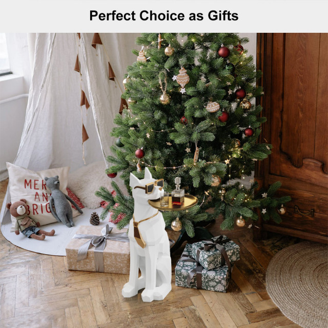 White Resin Dog Sculpture Cute End Side Table With Metal Storage Tray ...