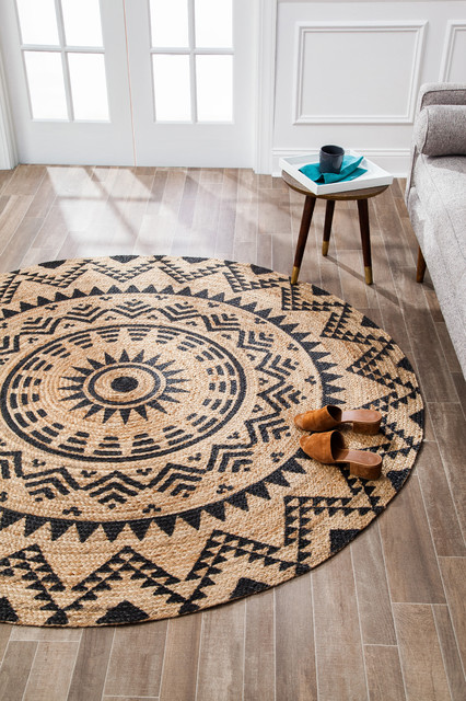 Jute Round Tribal Circle Black Print, 6' - Southwestern - Area Rugs ...