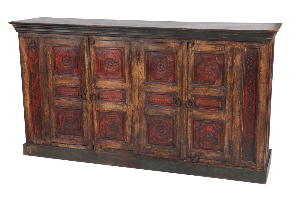 Arvada 4 Door Hand-Carved Solid Wood Buffet in Brown/Multi-Color ...