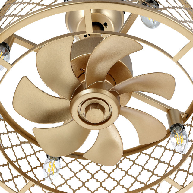 18" Modern 7-Blade Caged Ceiling Fan With Remote Control And Light Kit ...