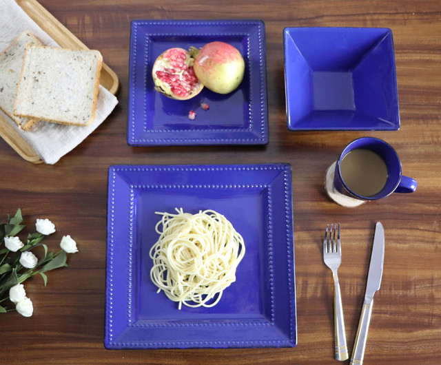 16 Piece Square Beaded Stoneware Dinnerware set by Lorren Home Trends ...