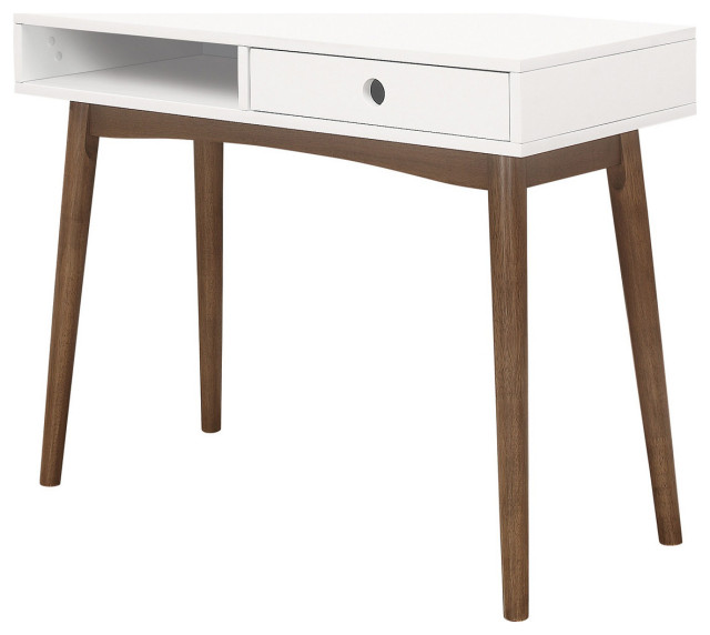 Transitional Writing Desk with Drawer, White - Midcentury - Desks And ...