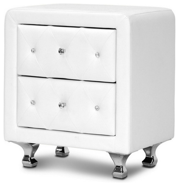 Urban Designs 24" Crystal Tufted White Upholstered Modern Nightstand ...